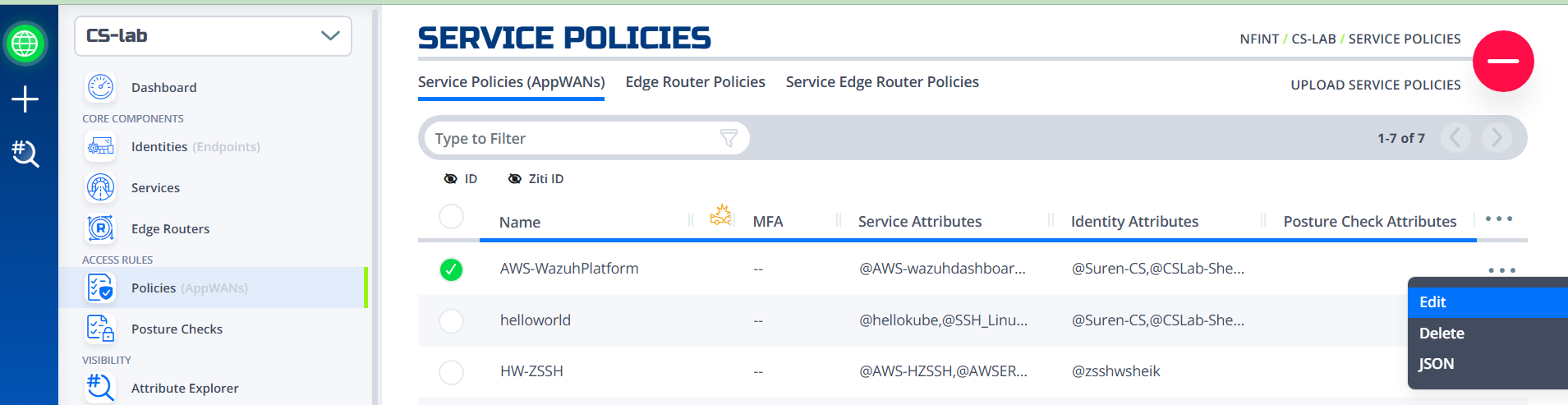Create and Manage Service Policies – NetFoundry
